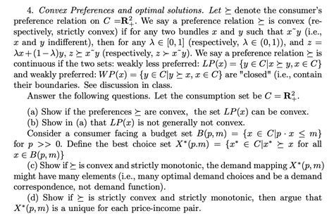 Solved Convex Preferences And Optimal Solutions Let