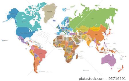 World Map Color Coding Country Name Vector Stock Illustration