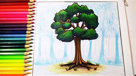 วาดภาพต้นไม้ How To Draw Tree Youtube