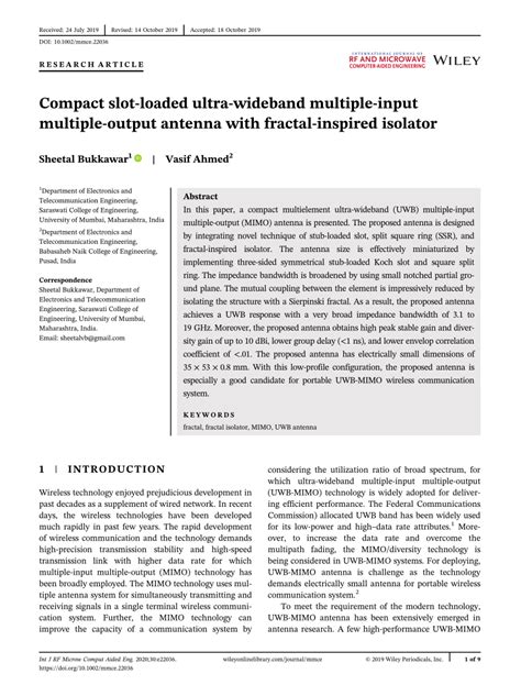 Pdf Compact Slot‐loaded Ultra‐wideband Multiple‐input Multiple‐output Antenna With Fractal