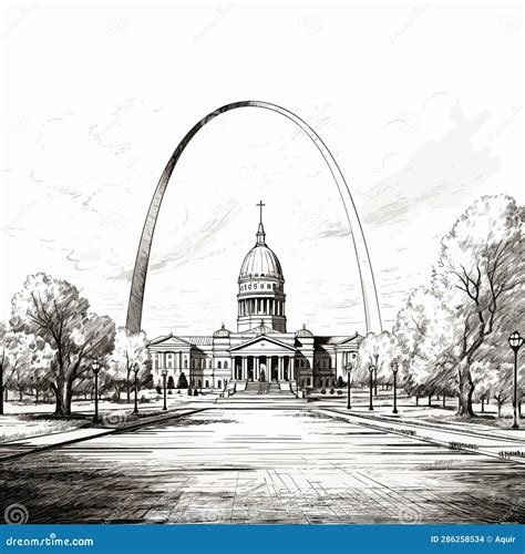 Gateway Arch Gateway Arch Hand Drawn Comic Illustration Vector Doodle Style Cartoon