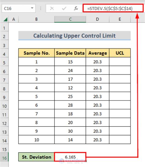 how to calculate upper control limit with formula in excel