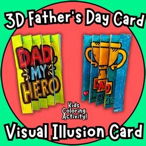 3d Fathers Day Card Printable Visual Illusion Coloring Craft For