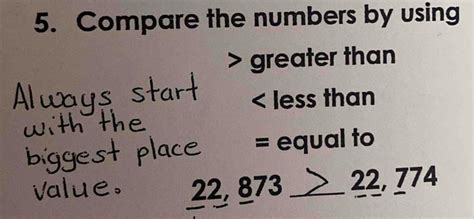 solved 5 compare the numbers by using greater than less than equal