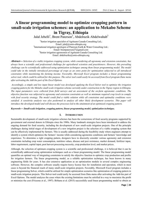 A Linear Programming Model To Optimize Cropping Pattern In Small Scale