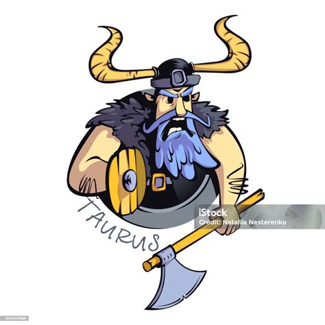 황소 자리 조디악 사인 남자 플랫 만화 벡터 일러스트 화가 전사 별자리 기호 성격 상업용 인쇄 설계에 2d 문자를 사용할 준비가