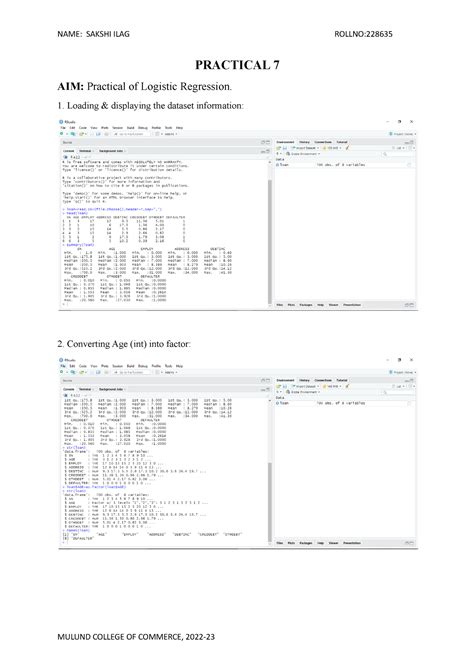 Ds Prac 7 No Additional Info Practical 7 Aim Practical Of Logistic Regression 1 Loading