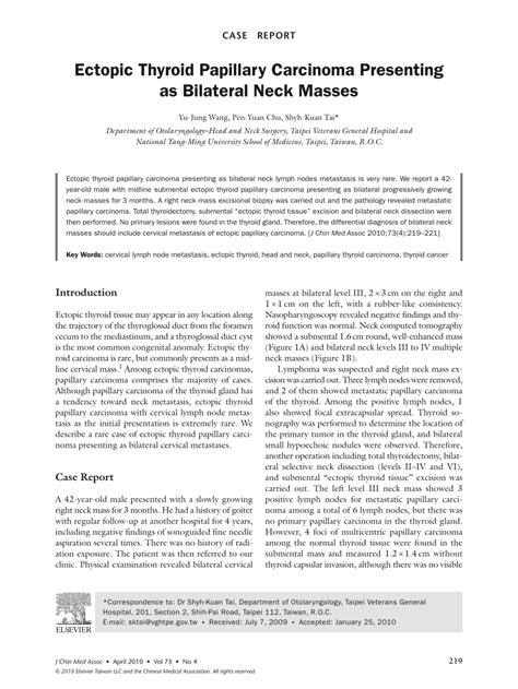 Pdf Ectopic Thyroid Papillary Carcinoma Presenting As Bilateral Neck Masses