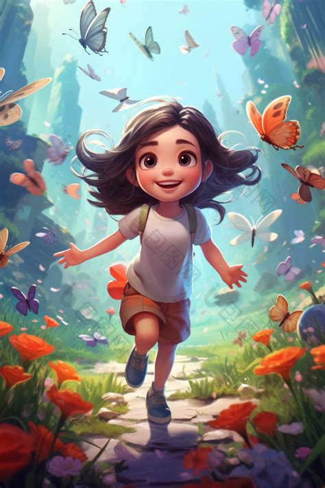 追蝴蝶的小女孩高清图片下载 包图网
