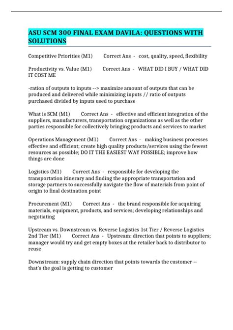 Asu Scm 300 Final Exam Davila Questions With Solutions Scm Stuvia Us