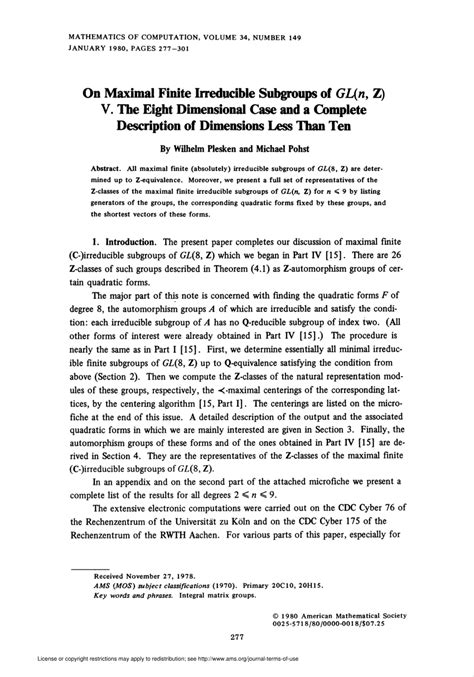 PDF On Maximal Finite Irreducible Subgroups Of Rm GL N Bf Z