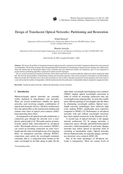 Pdf Design Of Translucent Optical Networks Partitioning And