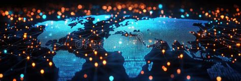 Abstract World Map Glowing Dots Lines Network Connections Dark Backdrop