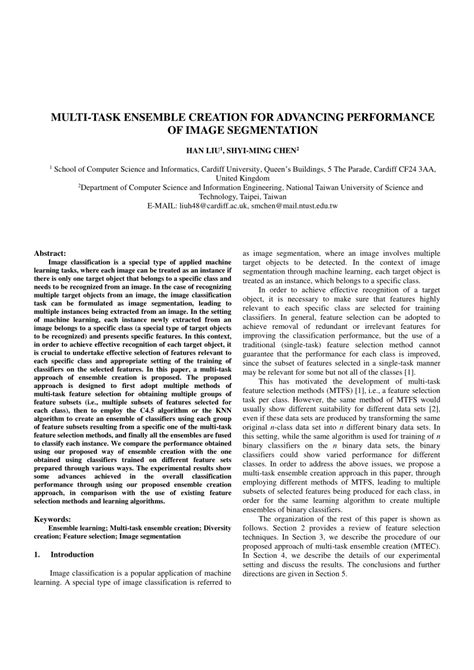 Pdf Multi Task Ensemble Creation For Advancing Performance Of Image Segmentation