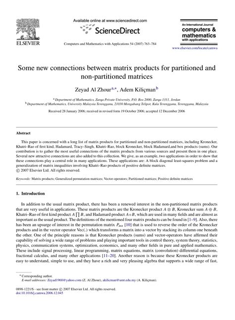 pdf some new connections between matrix products for partitioned and