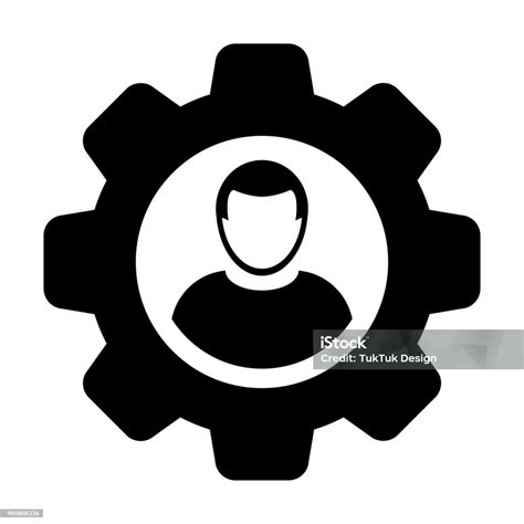 플랫 컬러 문양 그림에서 기어 아이콘 벡터 남성 사용자 사람 프로필 아바타 기호 설정 및 구성에 대 한 장부에 서명 건설 기계류에 대한 스톡 벡터 아트 및 기타 이미지