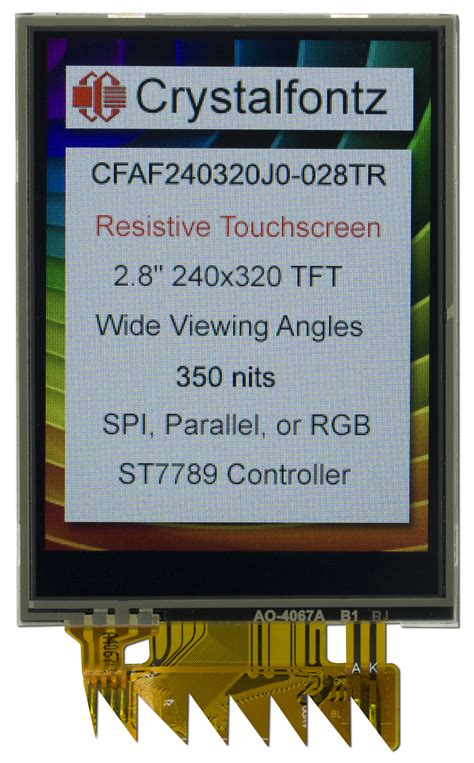 Resistive Touchscreen 2 8 240x320 IPS TFT Display From Crystalfontz