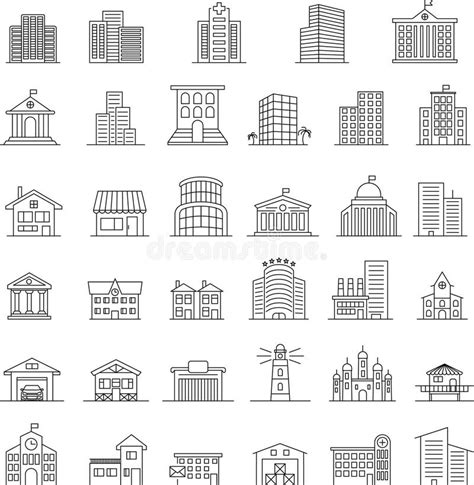 Building Line Icons Set Vector Stock Vector Illustration Of Apartment