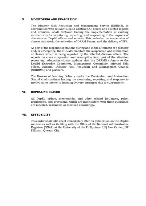 Deped Order No 37 Guidelines On The Cancellation Or Suspension Of Classes And Work In Schools