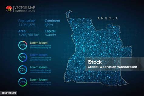 앙골라 지도 인포그래픽 벡터 템플릿은 파란색 배경에 추상적인 기하학적 메쉬 다각형 조명 개념을 가지고 있다 다이어그램 그래프