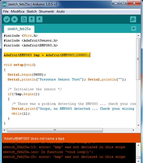 Risolto Bmp085 Adafruitbmp085 Does Not Name A Type Software