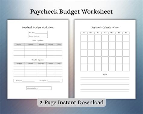 2026 Paycheck Budget Planner Printable Biweekly Budget Worksheet Pdf