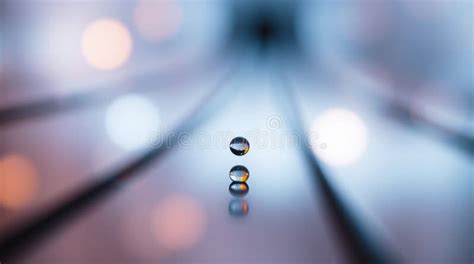 A Single Water Droplet Hangs Suspended About To Meet Its Reflection On