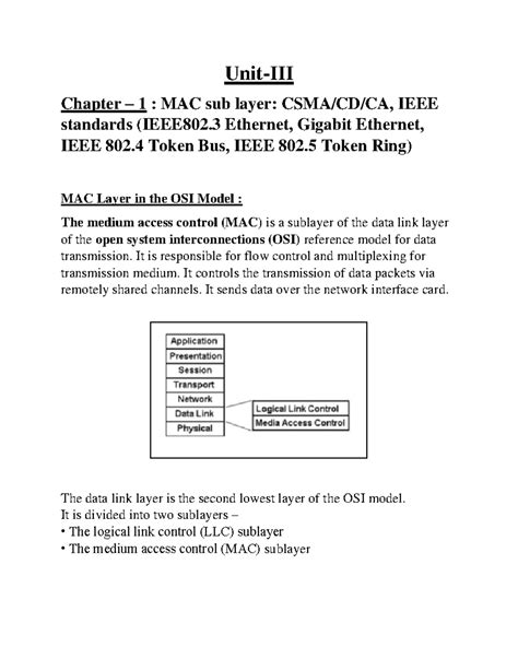 Cn Unit 3 Cn Bca 3rd Unit Iii Chapter 1 Mac Sub Layer Csma Cd Ca Ieee Standards