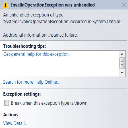 C An Unhandled Exception Of Type System InvalidOperationException Occurred In System Data