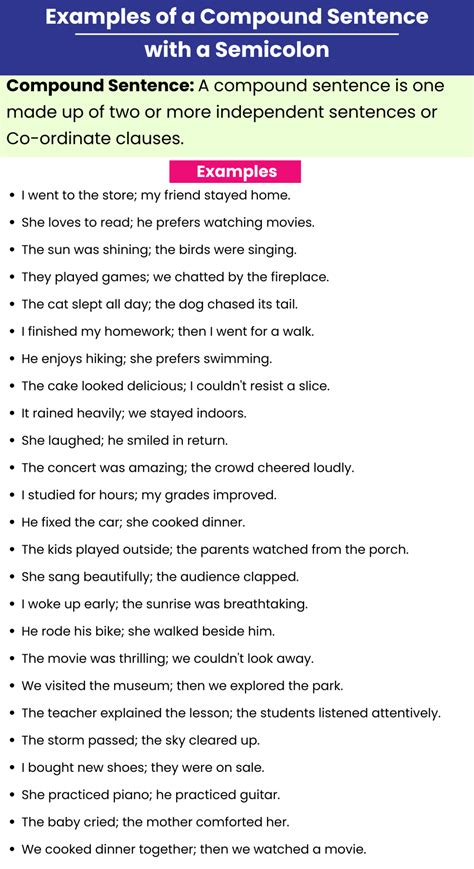 100 Best Examples Of A Compound Sentence With A Semicolon