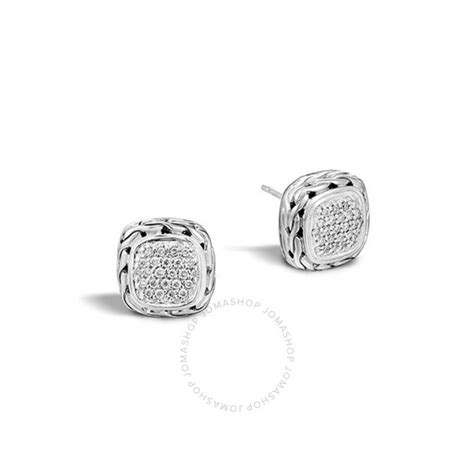 John Hardy Classic Chain Silver Diamond Pave 028ct Small Square