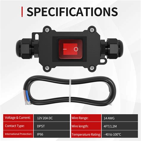 Ip67 Waterproof Inline Cord Switch 16a 250v 20a 125v Ac Red Led Rocker Switch Dpst 4pin 2