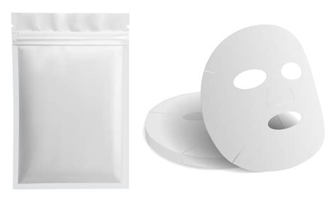 페이셜 마스크 시트 벡터 패키지 디자인 콜라겐 마스크 용 향낭 빈 모형 프리미엄 벡터