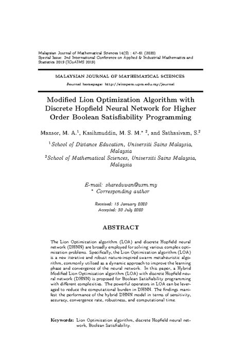Modified Lion Optimization Algorithm With Discrete Hopfield Neural