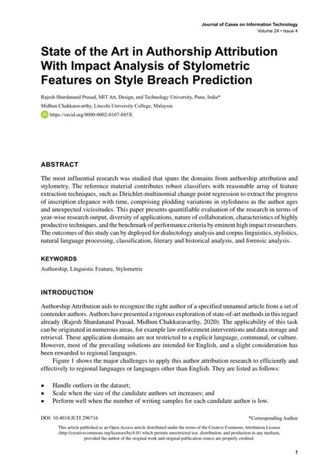 Pdf State Of The Art In Authorship Attribution With Impact Analysis Of Stylometric Features On