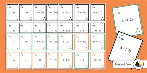 seventh grade adding and subtracting integers matching game