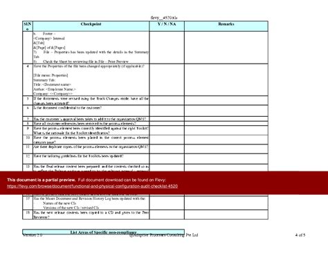 Functional And Physical Configuration Audit Checklist Template Excel Xls