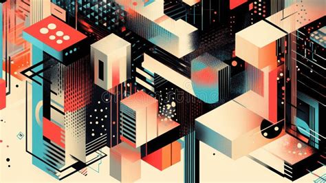 Abstract Geometric Cityscape With Bold Colors And Dynamic Shapes