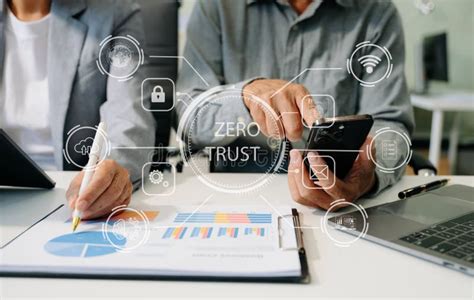 Zero Trust Security Concept Person Using Computer And Tablet With Zero