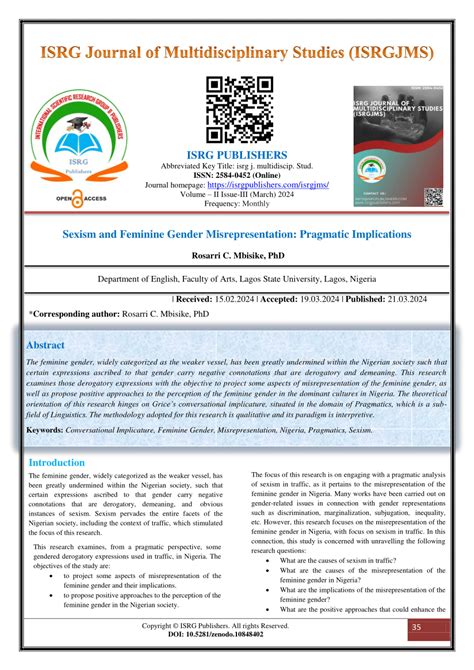 PDF Sexism And Feminine Gender Misrepresentation Pragmatic Implications