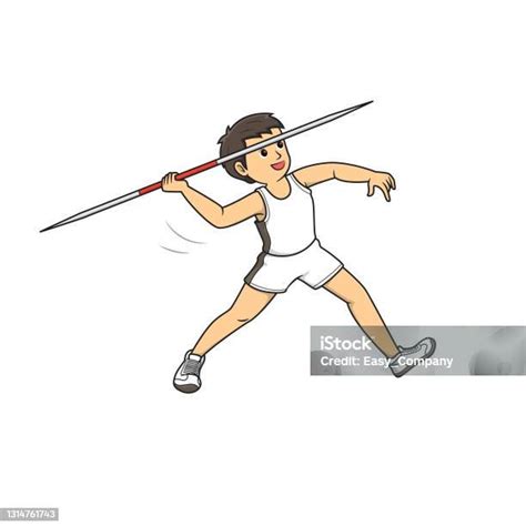 흰색 배경에 고립 된 육상 이벤트 스포츠 게임에서 자바 린을 트로트 남성 선수의 벡터 그림 스포츠 대회 또는 교육 개념 키즈 색칠 페이지 만화 캐릭터 클립 아트