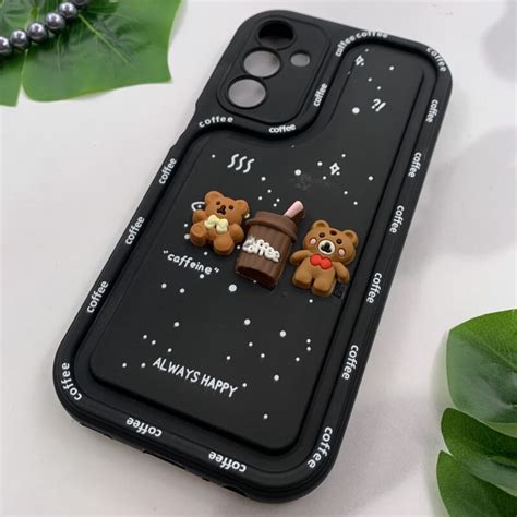 قاب گوشی Galaxy A15 سامسونگ Solid Case منحنی عروسکی برجسته طرح Coffe مشکی محافظ لنز دار کد 81438