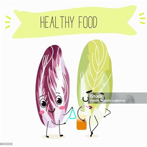 벨기에 엔다이브 레드 벨기에 엔다이브 치커리 그린 캐릭터 만화 쾌활한 재미 야채 채소 샐러드 벡터 그림입니다 건강한 식생활에 대한 스톡 벡터 아트 및 기타 이미지 Istock