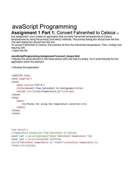 upload javascript program for convert fahrenheit to celsius with