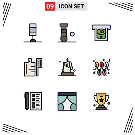 Mobile Interface Filledline Flat Color Set Of 9 Pictograms Of Lantern