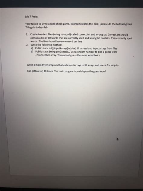 Solved Lab Prep Your Task Is To Write A Spell Check Game Chegg
