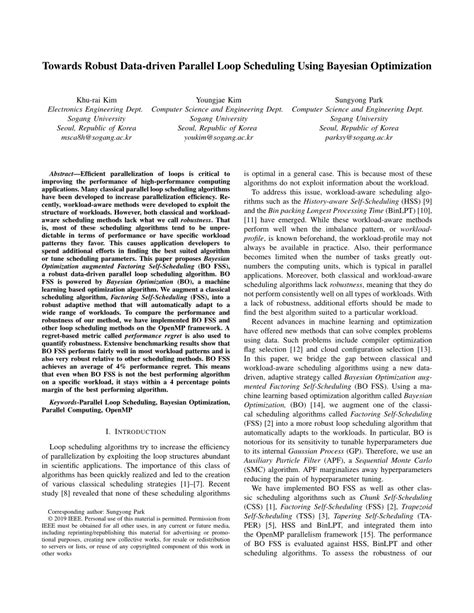 Pdf Towards Robust Data Driven Parallel Loop Scheduling Using Bayesian Optimization