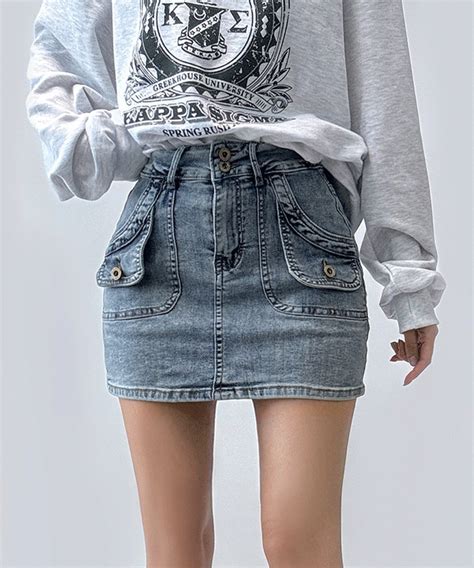 바지안감 투버튼 코튼 무지 면 데님 미니스커트 청치마 3컬러 에이블리