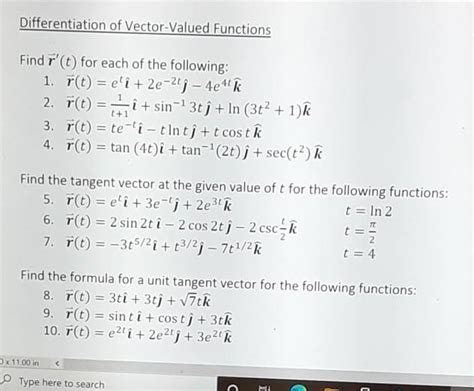 Solved Differentiation Of Vector Valued Functions Find R Chegg