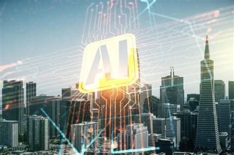 Premium Photo Double Exposure Of Creative Artificial Intelligence Icon On San Francisco City